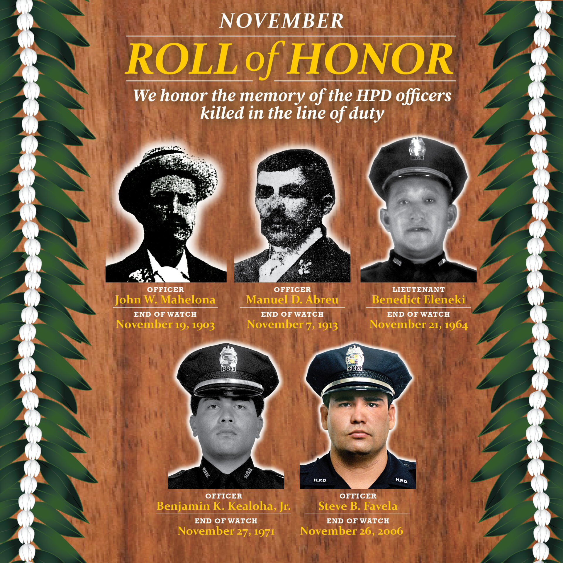 November Roll of Honor - Honolulu Police Department