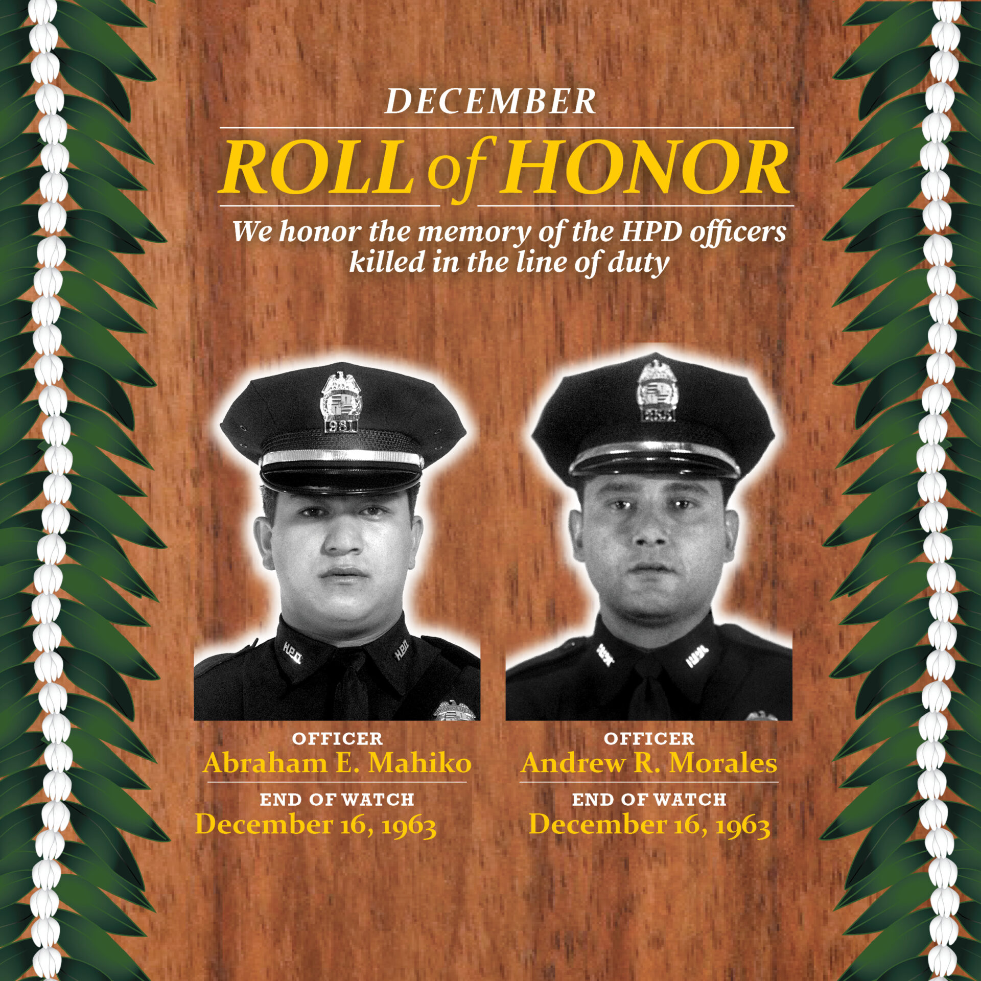 December Roll of Honor - Honolulu Police Department